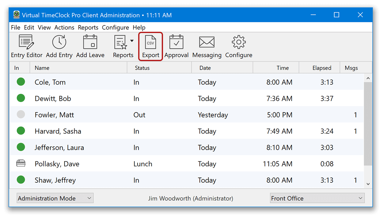 Exporting Data from Virtual TimeClock