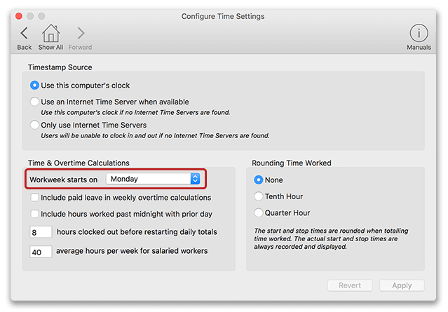 Setting the Workweek in Virtual TimeClock Setting the Workweek in Virtual TimeClock