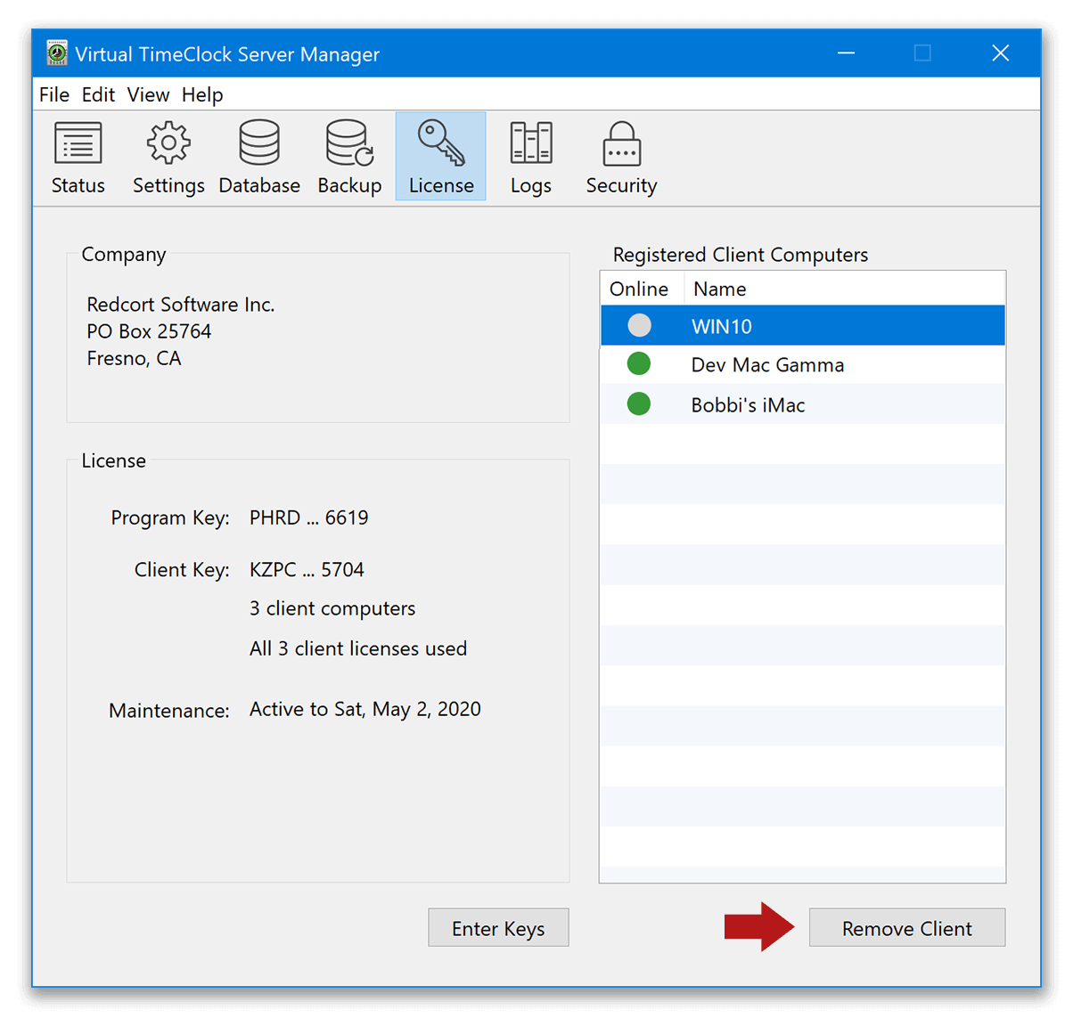 Removing Client License Registration in Virtual TimeClock